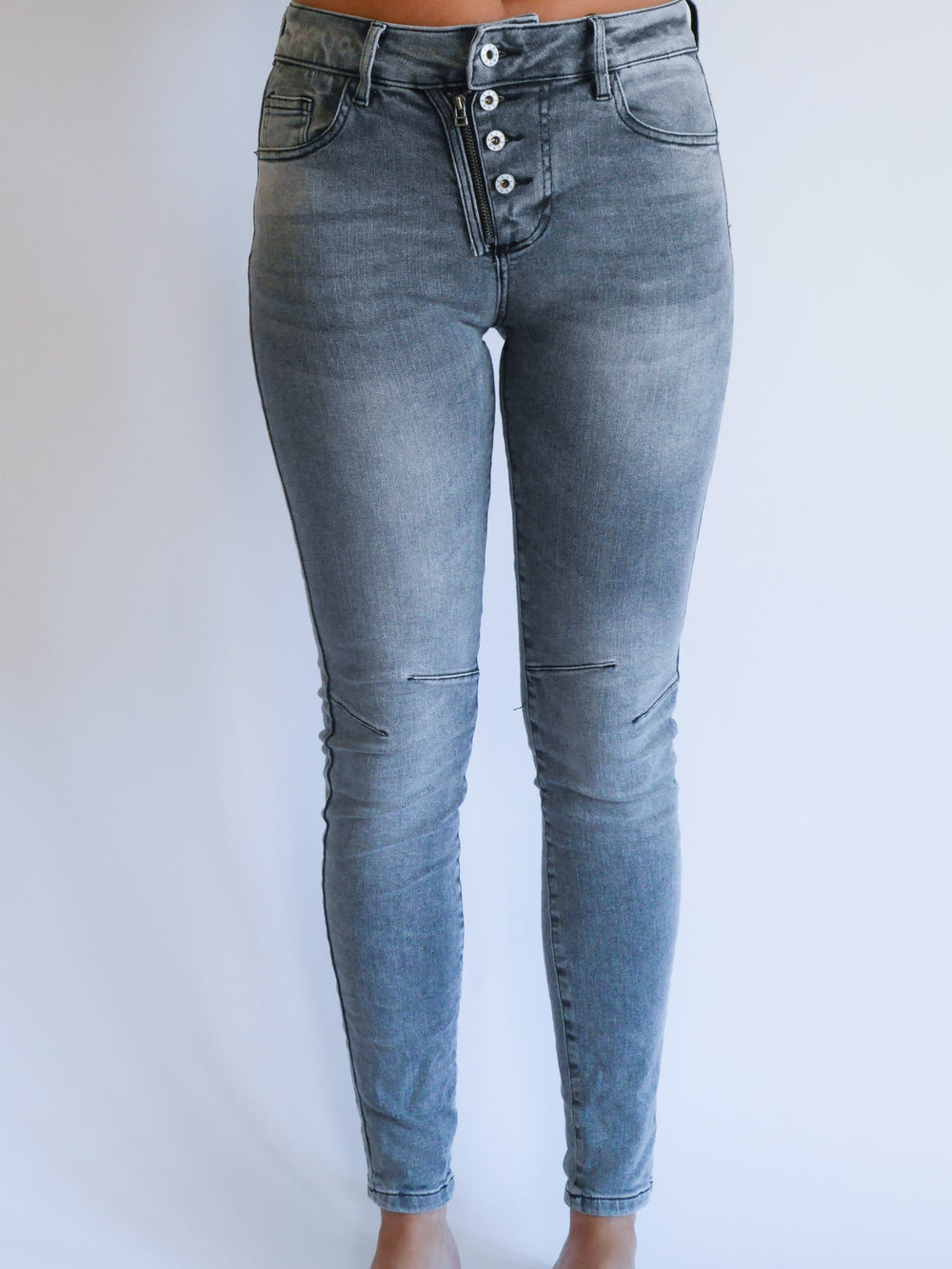 Melly & Co Grey Washed 4 Button Hole Detail Jeans – No1 George Street