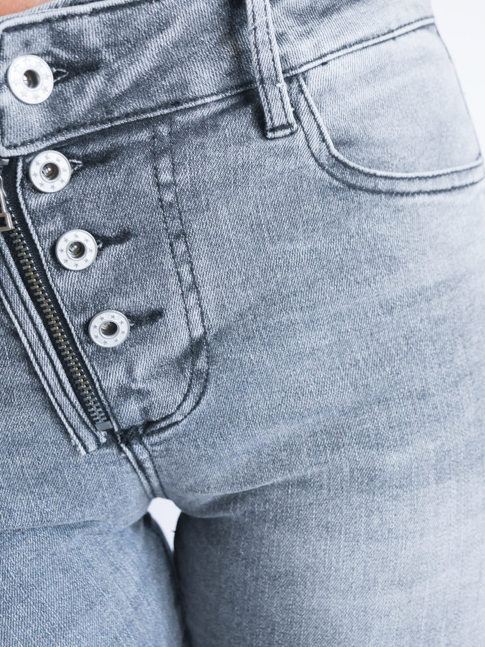 Melly & Co Grey Washed 4 Button Hole Detail Jeans – No1 George Street